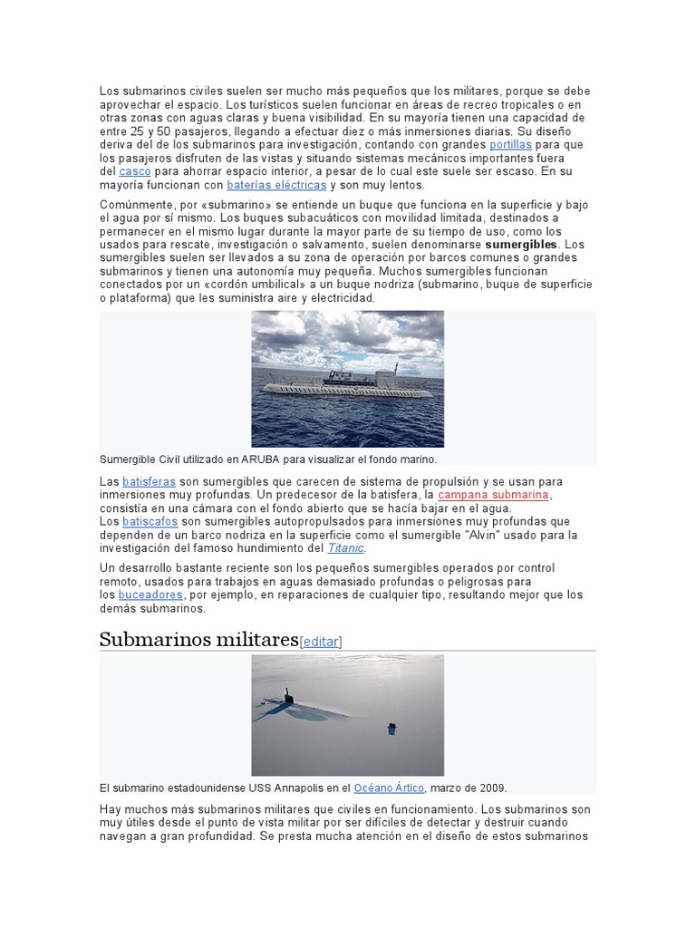 Estructura y tipos de submarinos civiles | PDF | Submarinos | Buques