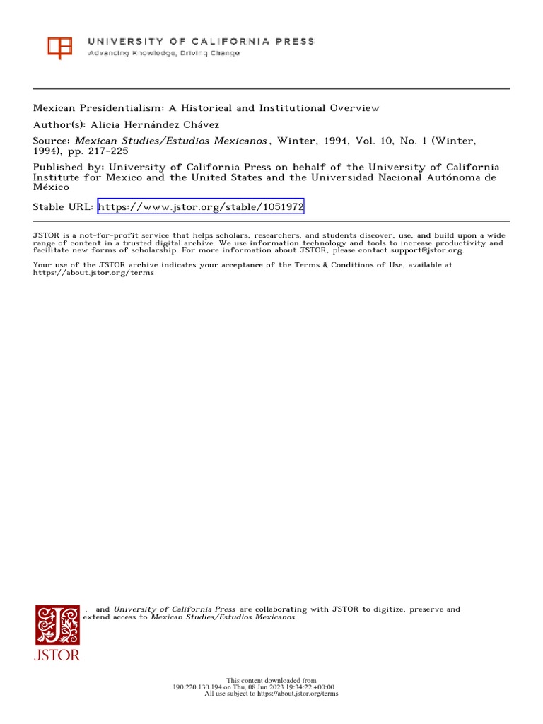 Chaves Mexican Presidentialism Historical Review | PDF | Mexico ...