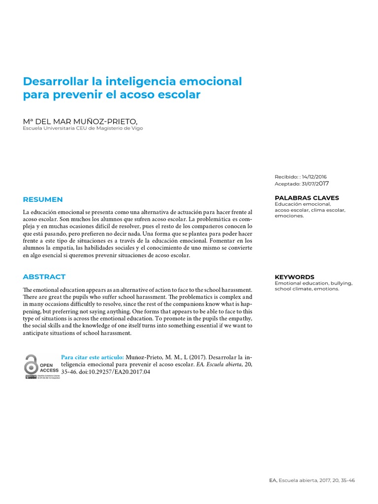 Educación Emocional Y Acoso Escolar BISQUERRA | PDF | Las emociones ...