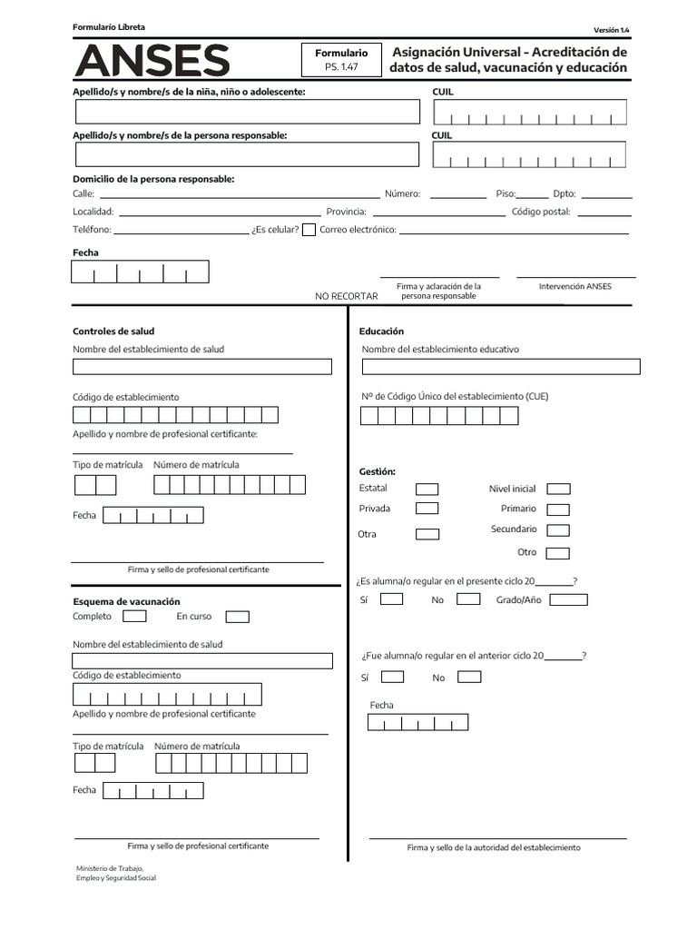 Formulario Libreta Asignacion Universal | PDF