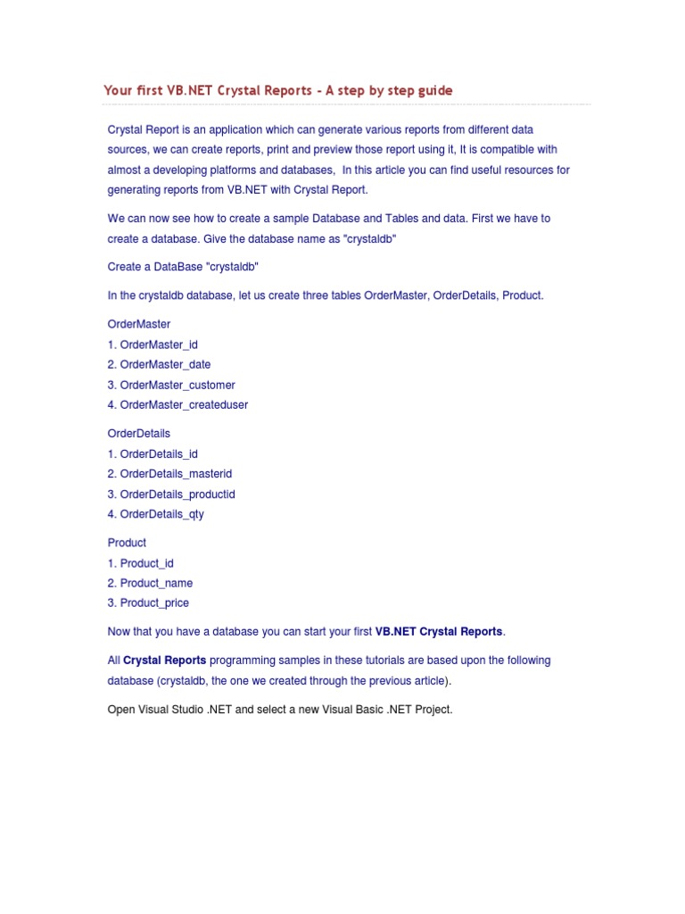 Your First VB - Net Crystal Reports - A Step by Step Guide | PDF ...