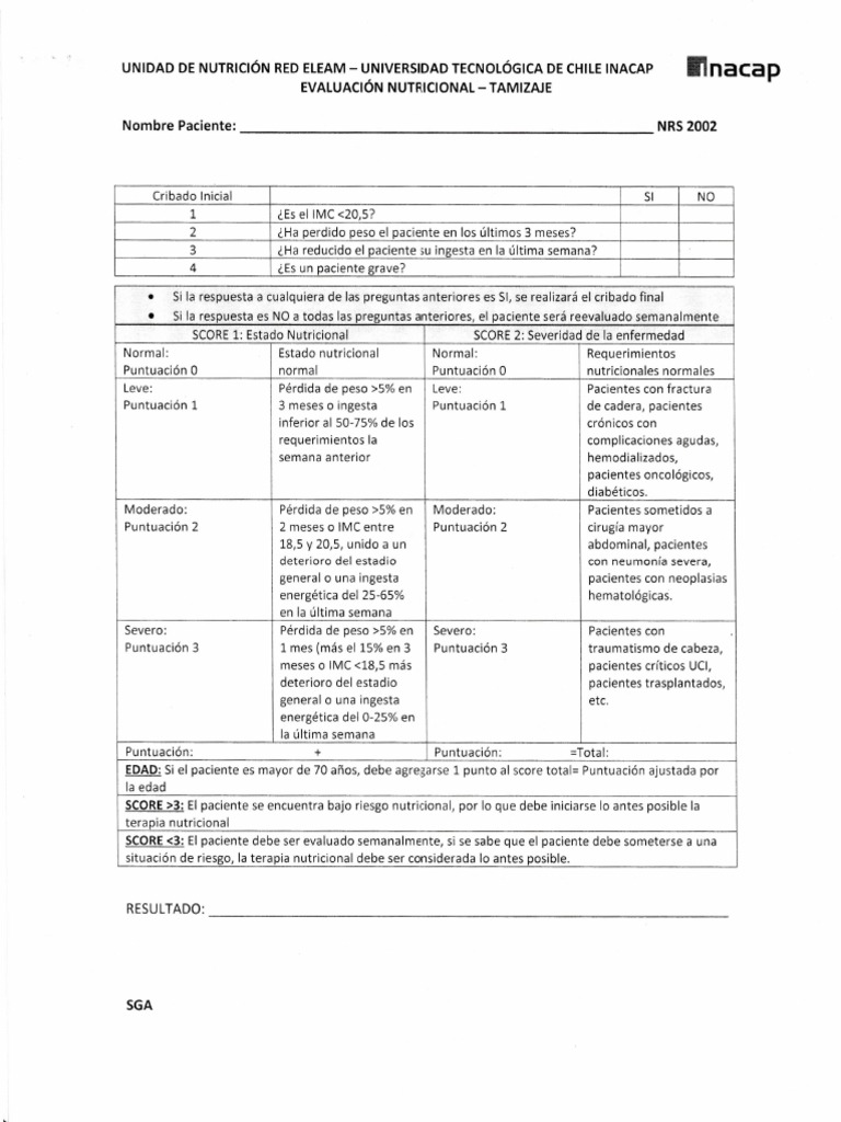 Tamizaje Nutricional NRS 2002 | PDF | Causas de la muerte | Peligros