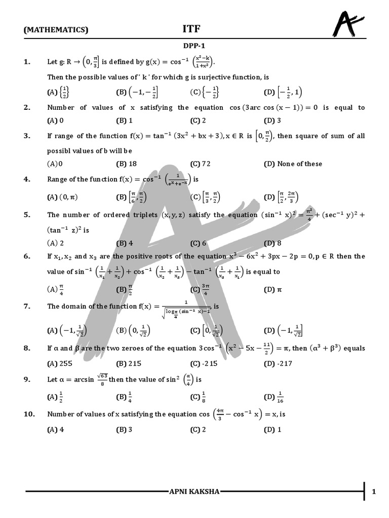 Sheet - 01 - ITF | PDF | Function (Mathematics) | Equations