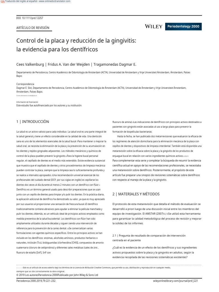 Plaque Control and Reduction of Gingivitis - En.es | Descargar gratis PDF | Metaanálisis ...