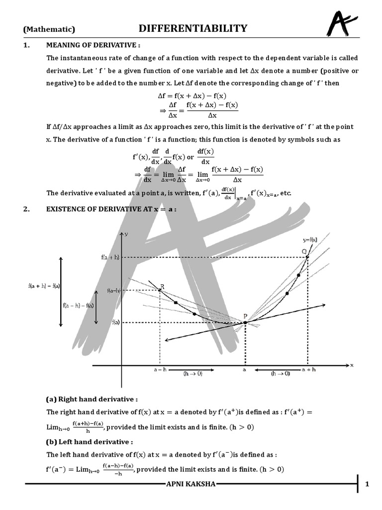 Sheet - 01 - Differentiability | PDF | Derivative | Function (Mathematics)