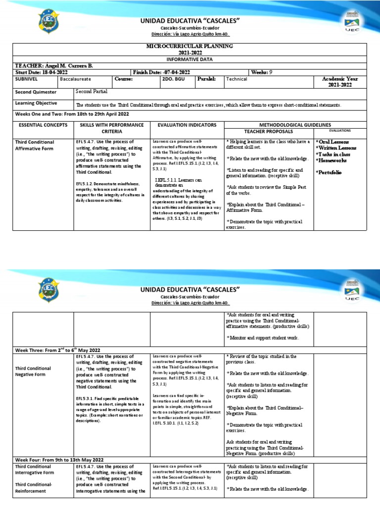 Pud Inglés-2do. Bgu-Téc. 2do. Quim. 2do.p. | PDF | Learning | Perfect (Grammar)