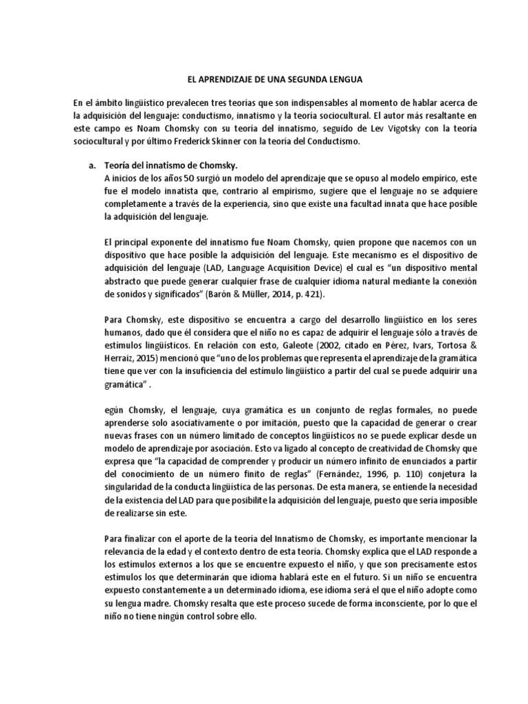 El Aprendizaje de Una Segunda Lengua | PDF | Noam Chomsky | Aquisición de idioma