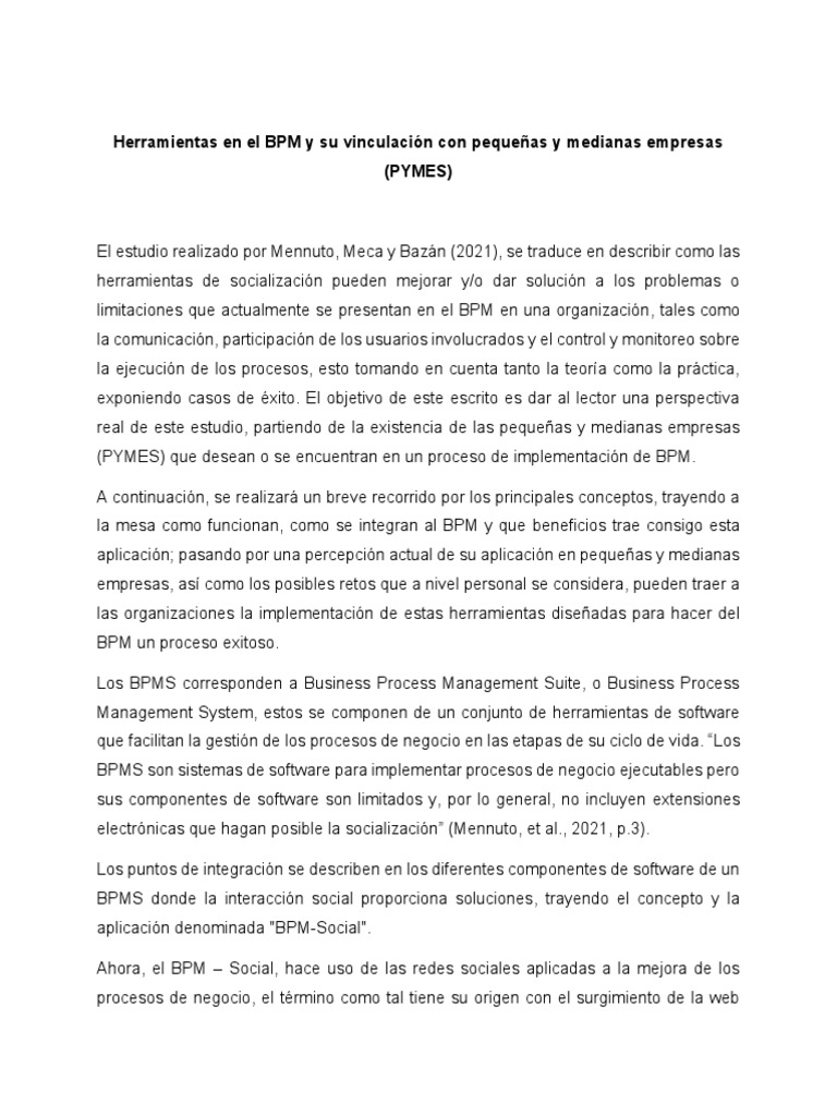 Herramientas en El BPM y Su Vinculación Con Pequeñas y Medianas ...