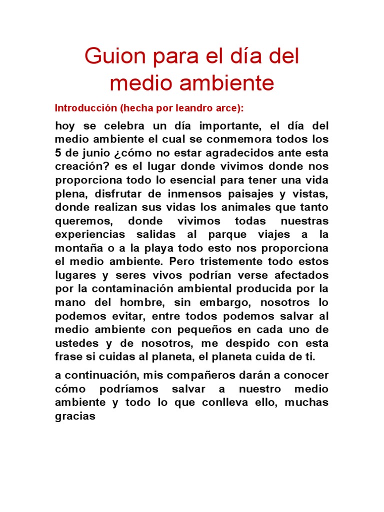 Guion para El Día Del Medio Ambiente | PDF