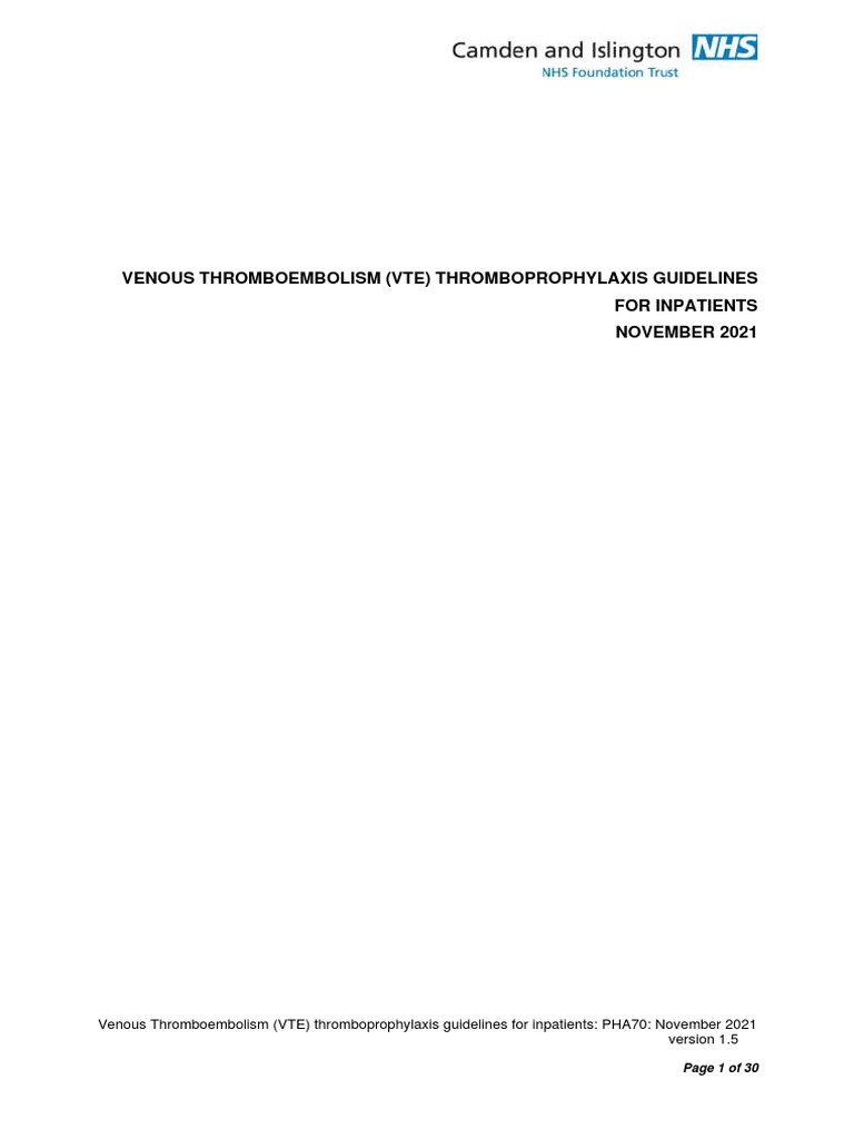 VTE Thromboprophylaxis Guidelines | PDF | Thrombosis | Diseases And ...
