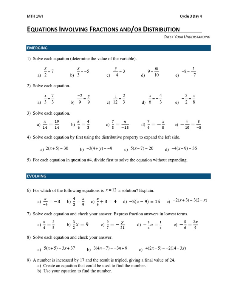 3-4 Equations Involving Fractions And-Or Distribution CYU | PDF ...