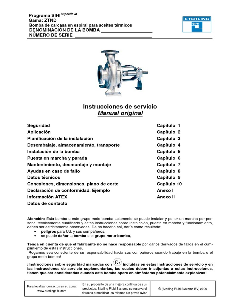 IOM manual SIHI ZTND (1) en español | PDF | Bomba | Rodamiento (Mecánico)
