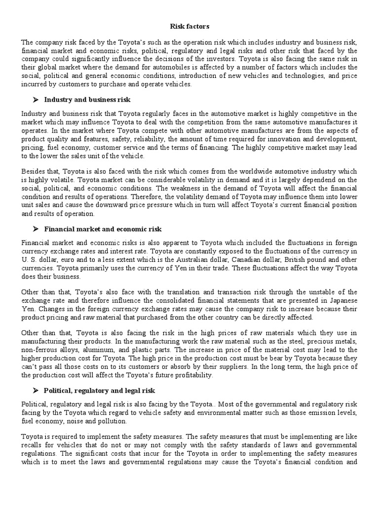 RIsk Factors | PDF | Toyota | Supply Chain