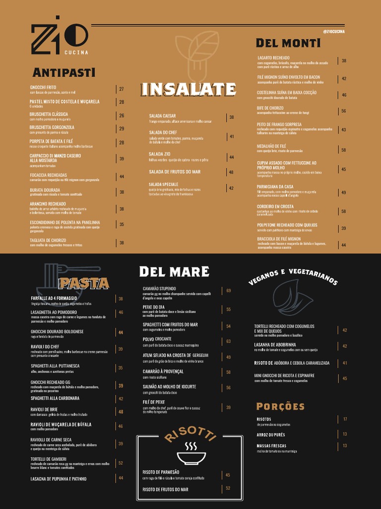 Cardápio Zio Cucina | PDF | Culinária europeia | Culinária mediterrânea