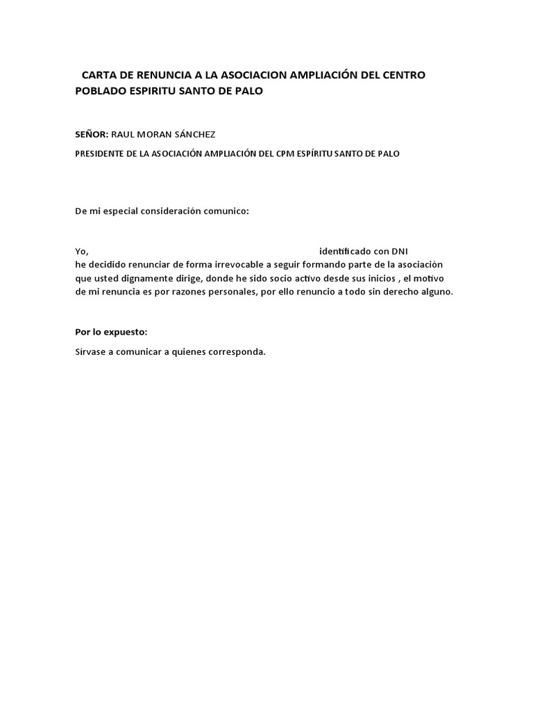 Carta de Renuncia A La Asociación | PDF