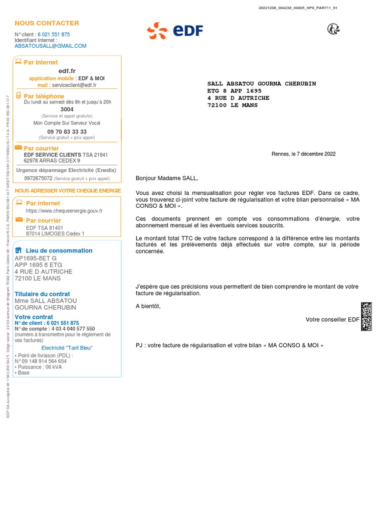 Facture EDF de décembre 2022 | PDF | Taxe sur la valeur ajoutée | Facture