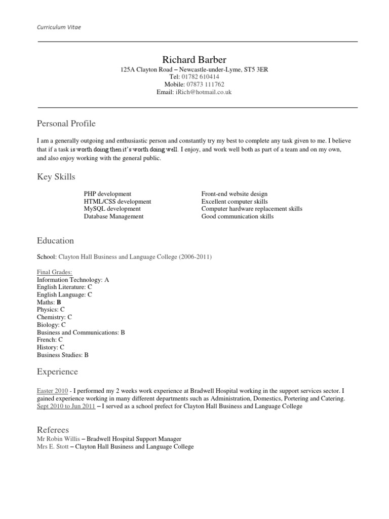 Richard Barber's CV: PHP & Web Design Skills | PDF | Career & Growth