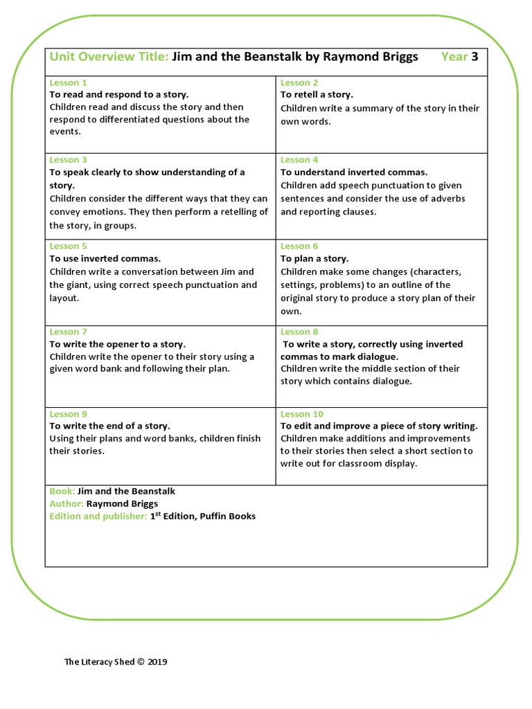 Jim and the Beanstalk Lesson Plan | PDF | Language Arts & Discipline