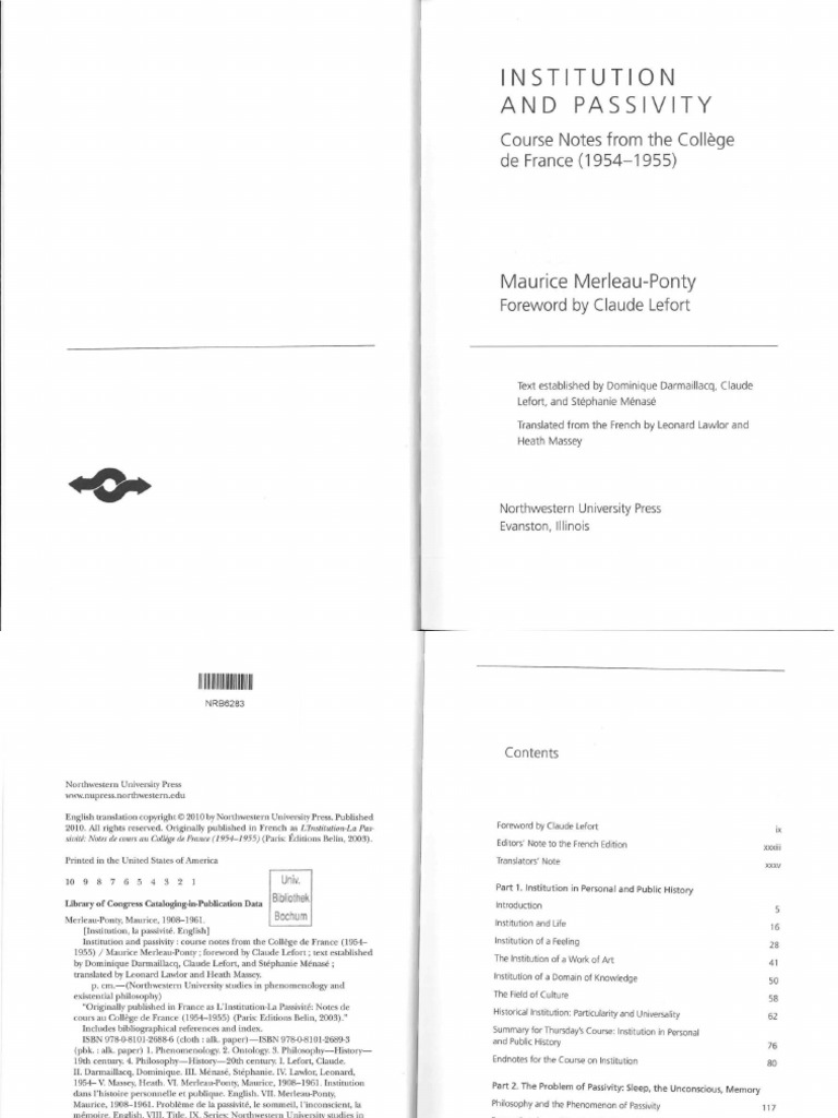 Maurice Merleau-Ponty - Institution and Passivity (Ausschnitt) | PDF | Georg Wilhelm Friedrich ...