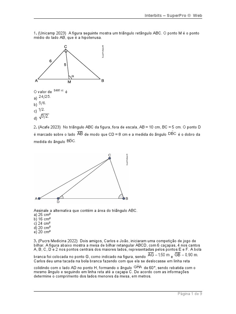 P3 B1 2°ano Mat.B 2023 | PDF | Triângulo | Geometria Elementar
