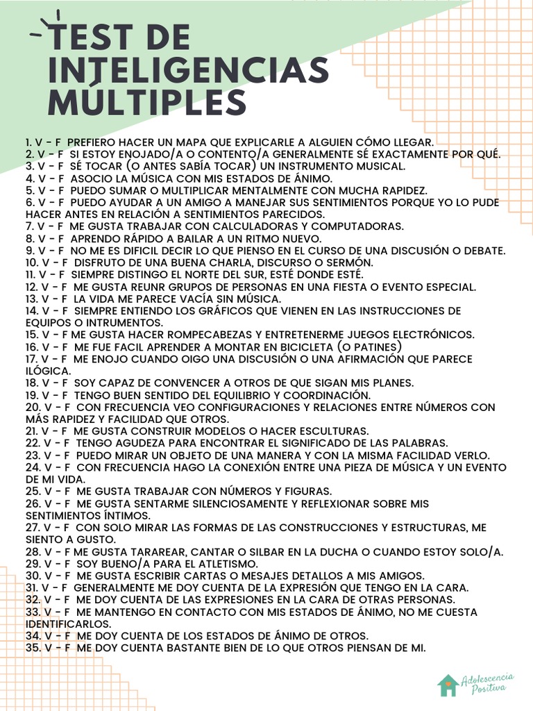 Test Inteligencias Múltiples | PDF