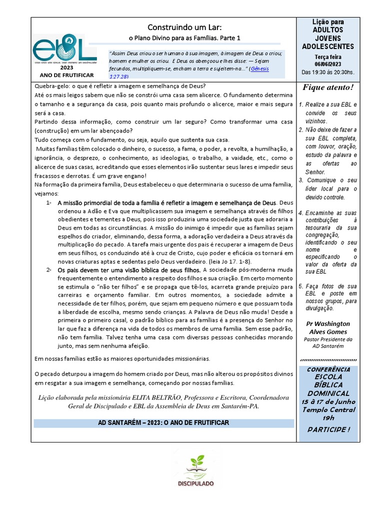 Ebl 06 Junho 23 - Unificada | PDF | Família | Deus