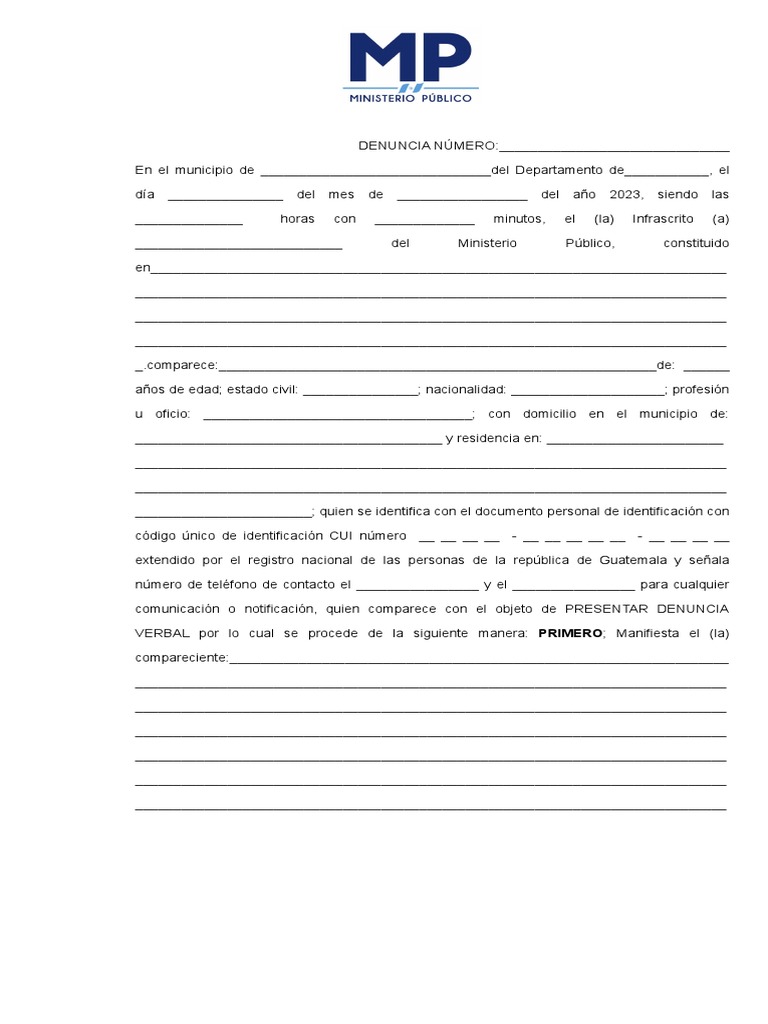 Formato para Tomar Denuncia | PDF | Justicia | Crimen y violencia