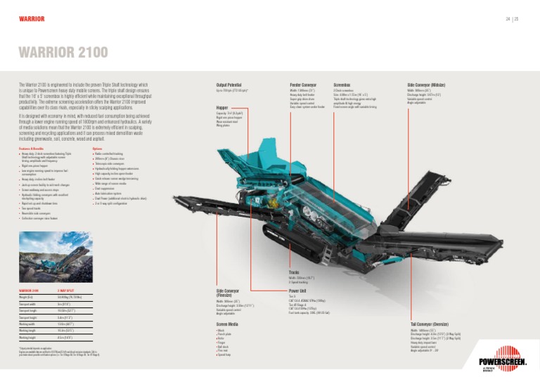 Powerscreen Warrior 2100 Brochure | PDF | Engines | Concrete