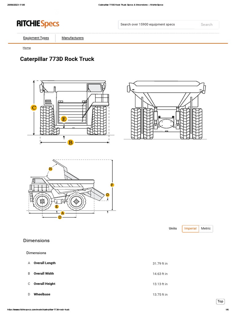 Caterpillar 773D Rock Truck Specs & Dimensions - RitchieSpecs | PDF ...