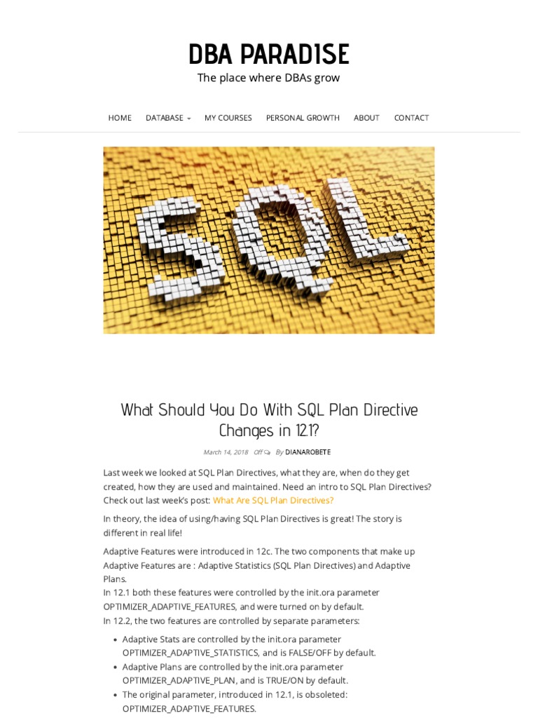 What Should You Do With SQL Plan Directive Changes in 12.1 - DB | PDF ...