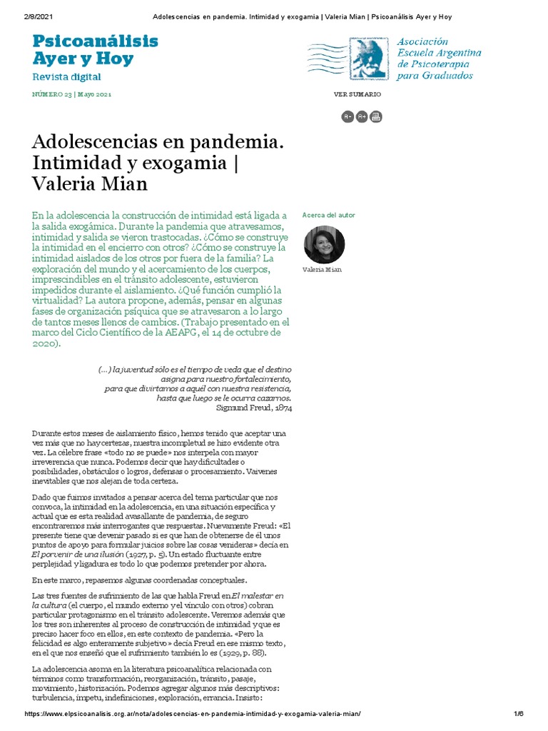 Adolescencias en Pandemia. Intimidad y Exogamia - Valeria Mian ...