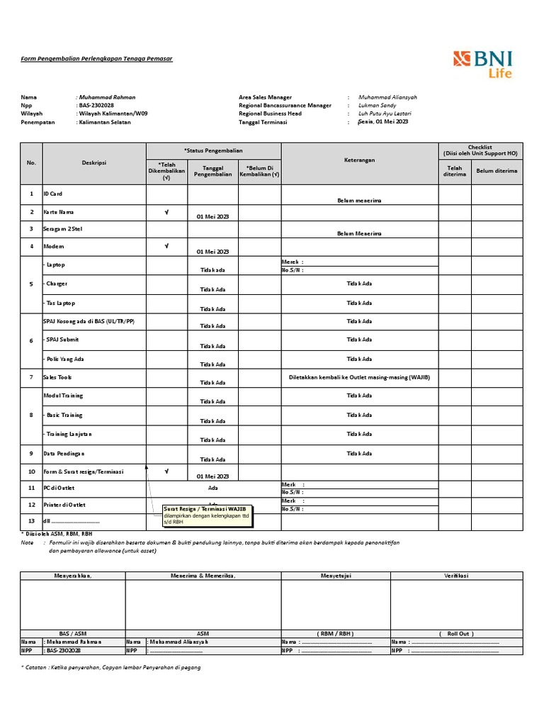 Form Pengembalian Asset Rahman - Updt | PDF