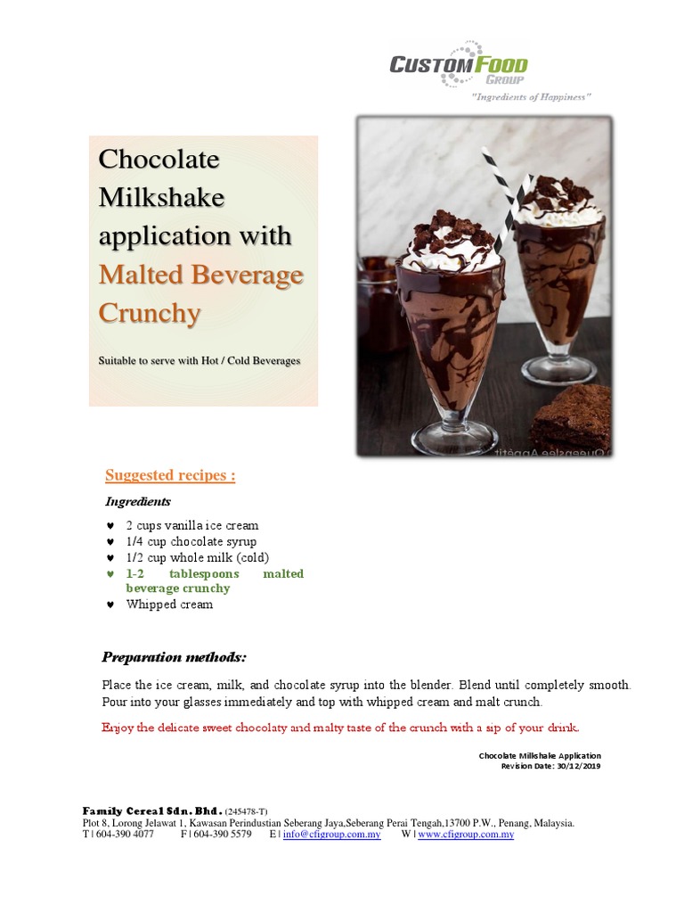 Chocolate Milkshake With Malted Crunchy | PDF