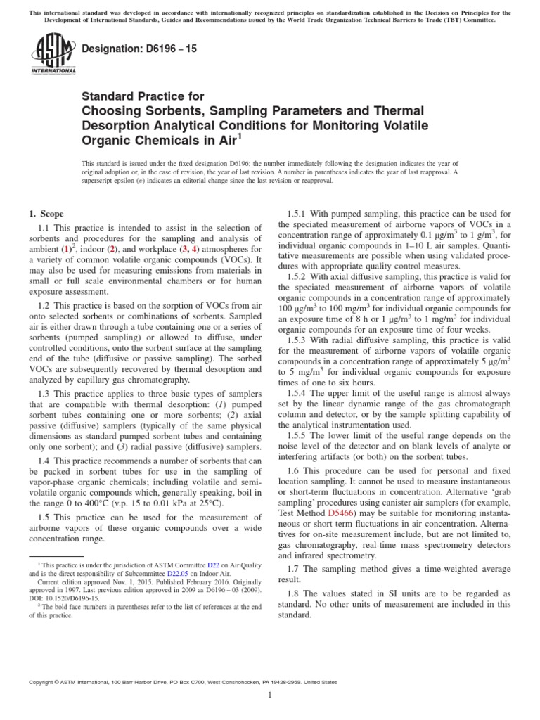 Choosing Sorbents Sampling Parameters And Thermal Desorption