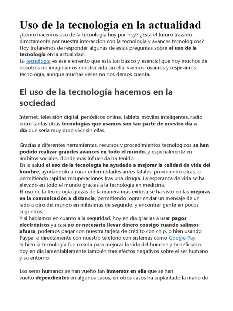 Uso de La Tecnología en La Actualidad 4 | PDF | Enseñando | Aprendizaje