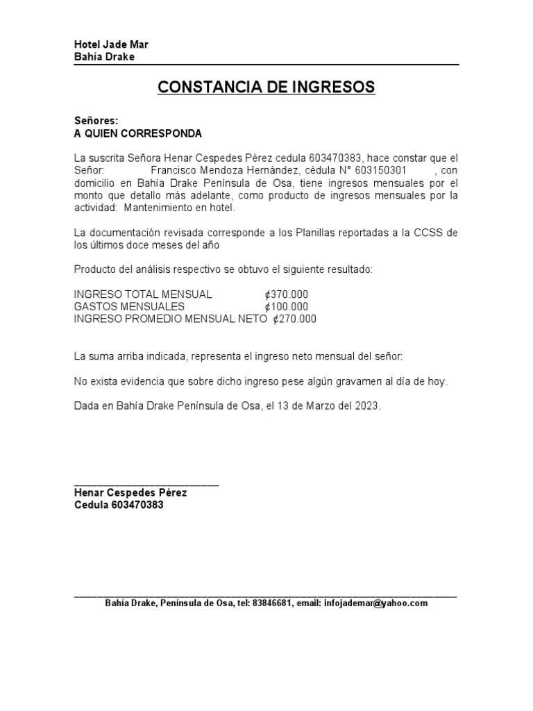 Constancia de Ingresos | PDF