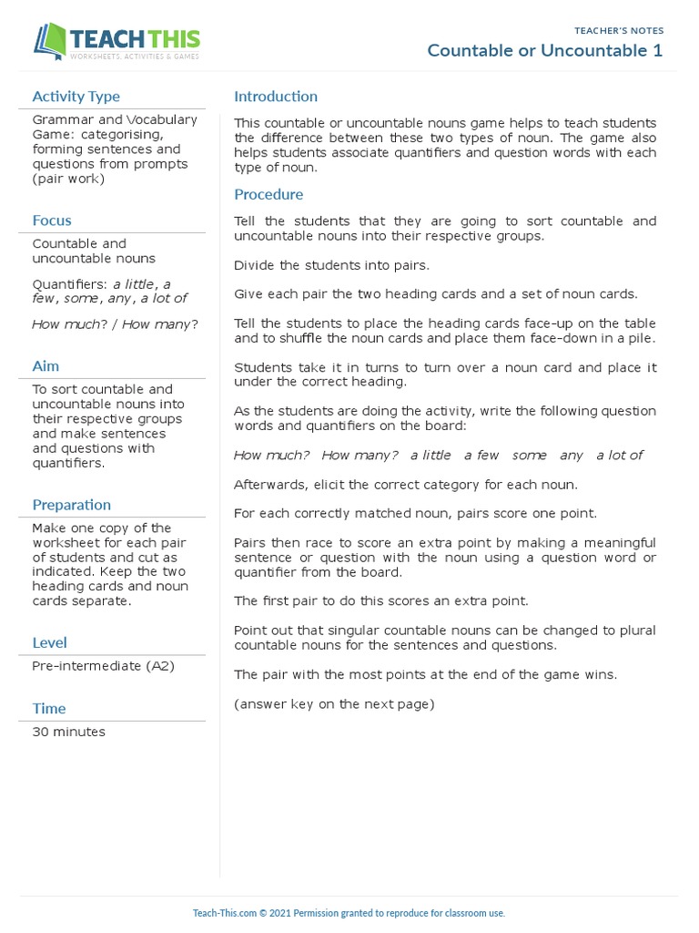 Countable or Uncountable 1 | PDF | Noun | Syntax