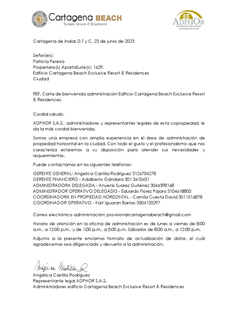 Carta de Bienvenida | PDF