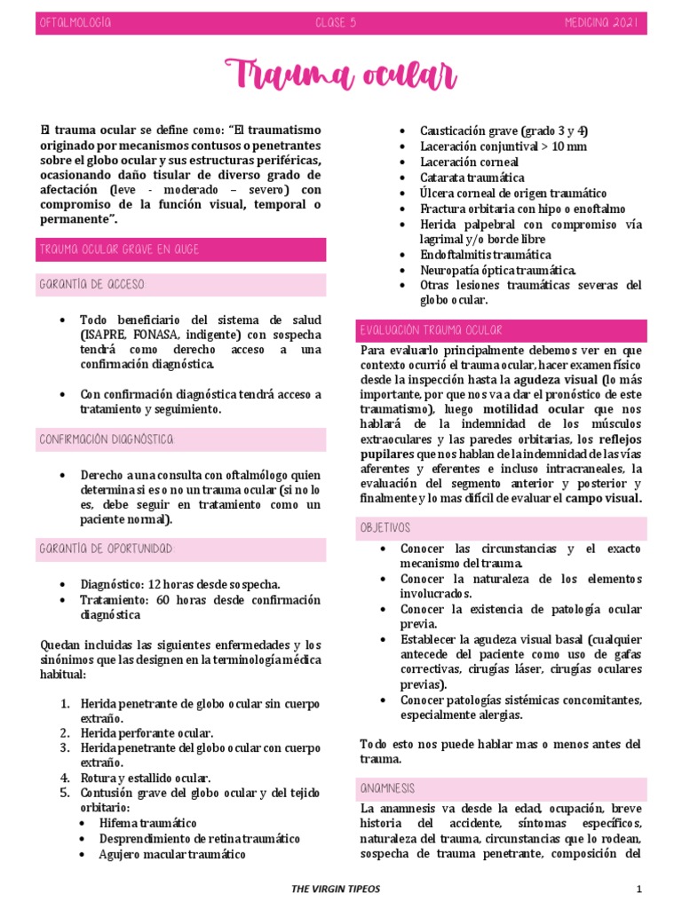 5. Trauma Ocular | PDF | Lesión | Ojo humano