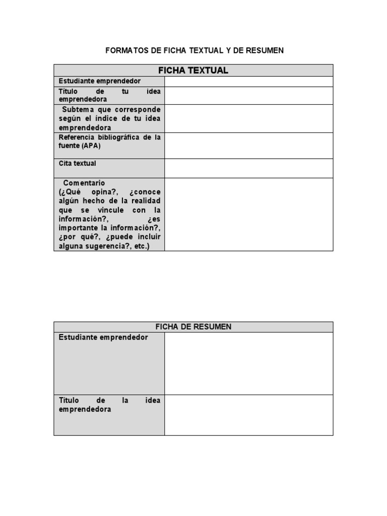 FORMATOS DE FICHA TEXTUAL Y DE RESUMEN | PDF