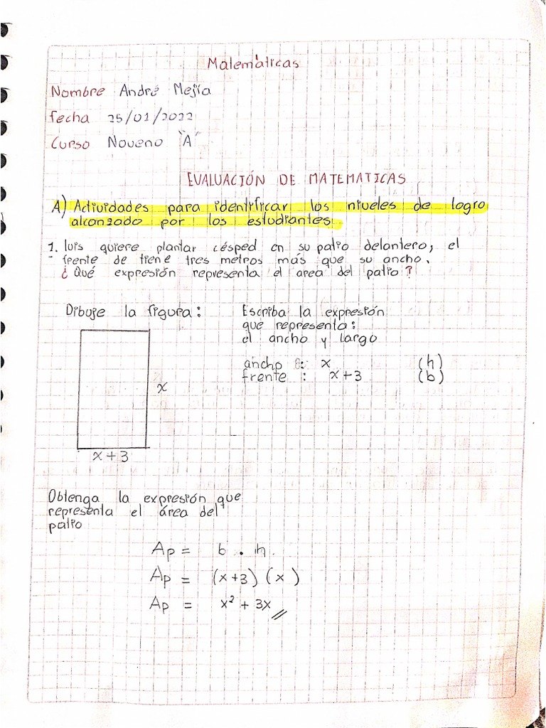 Matemáticas Evaluacion Andre Mejia Noveno A | PDF