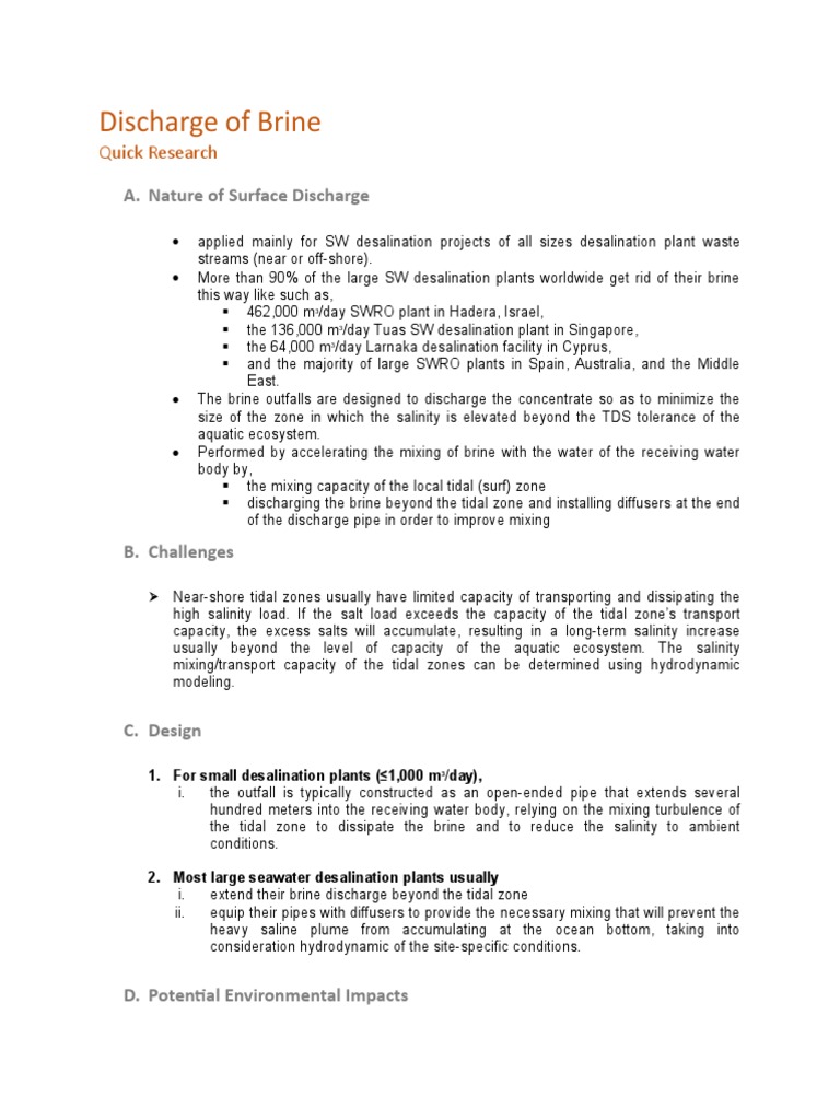 Brine Discharge - Quick Research | PDF | Desalination | Iron
