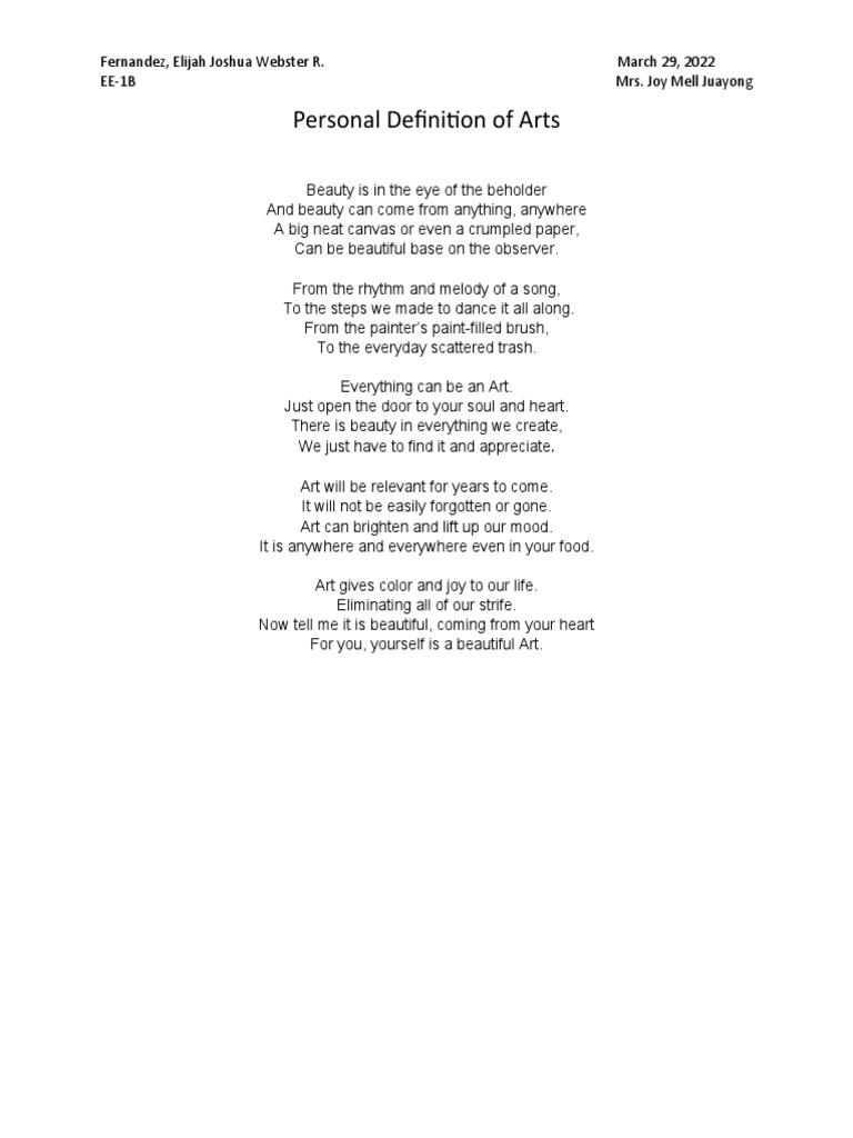 Personal Definition of Arts | PDF