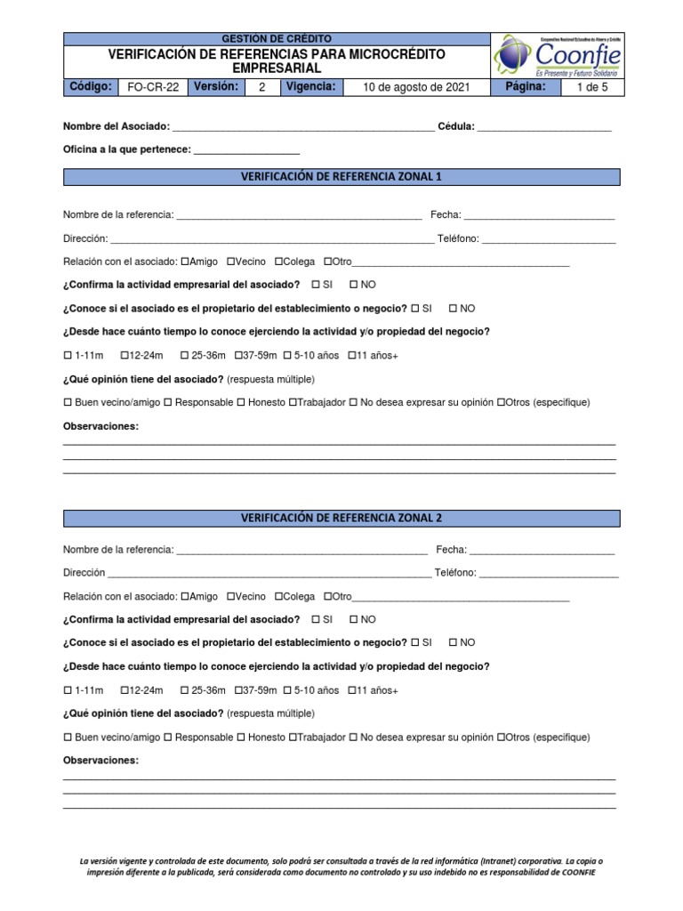 Fo CR 22 Verificacion de Referencias para Microcredito Empresarial v2 ...