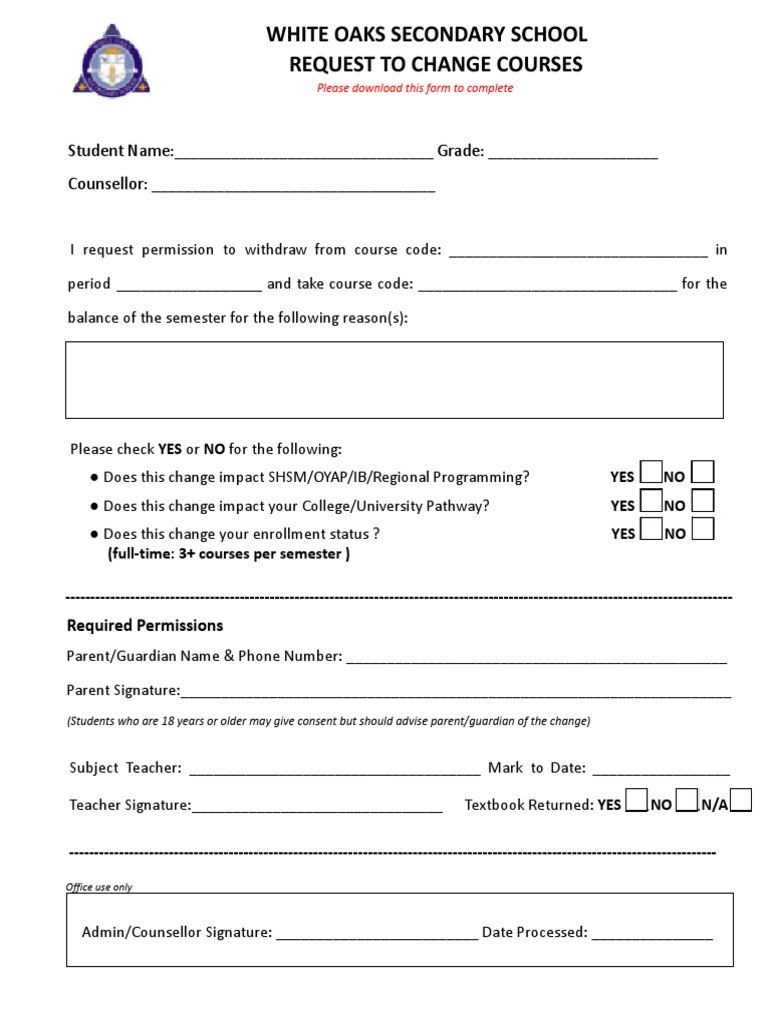 Request To Change Courses | PDF