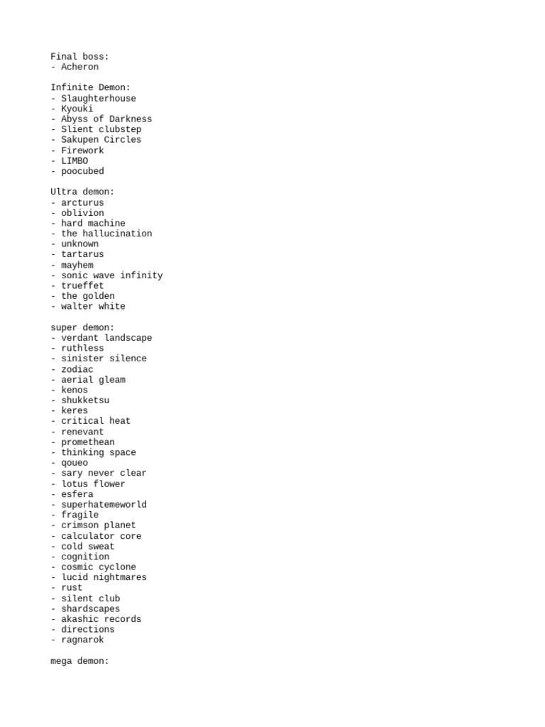 Comprehensive Geometry Dash Demon List | PDF