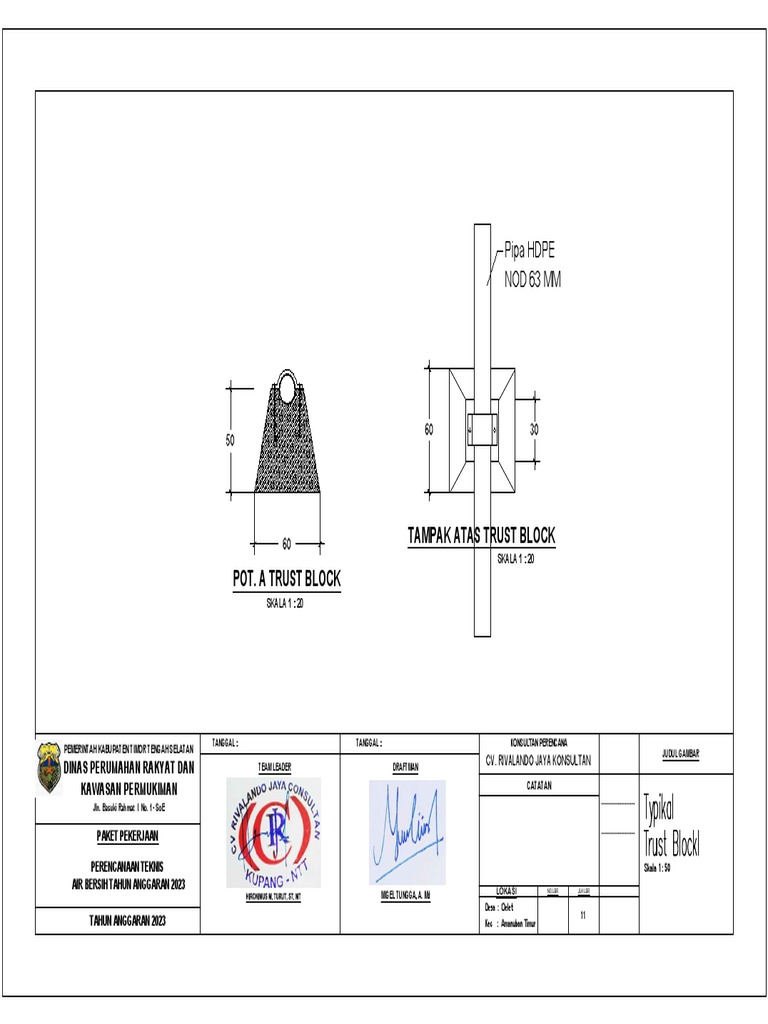 Pipa HDPE Nod 63 MM: Tampak Atas Trust Block Pot. A Trust Block | PDF