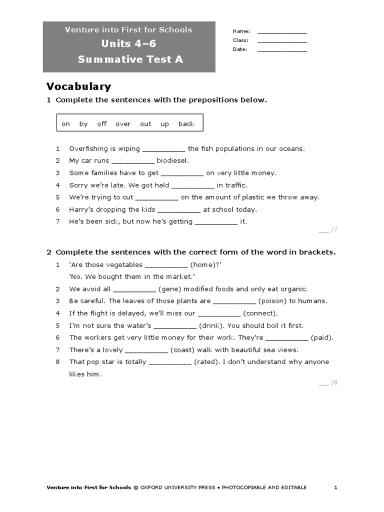 Venture First Schools Summative Test Units4 6 A | PDF | Ice