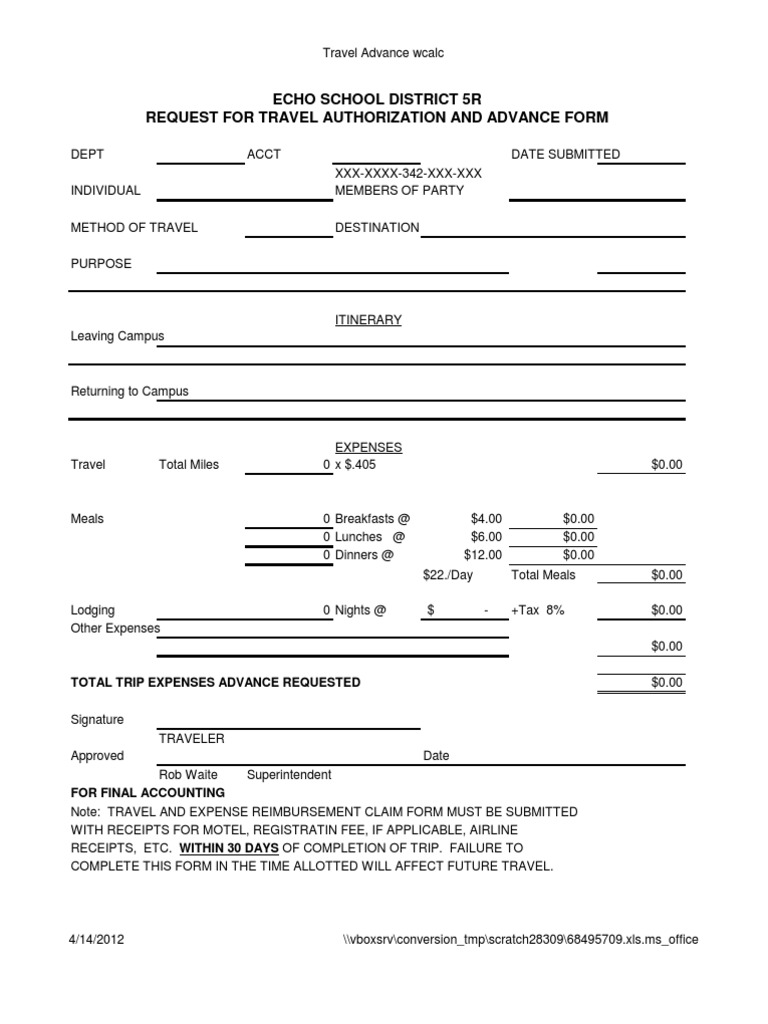 Travel Authorization Request Form | PDF | Career & Growth