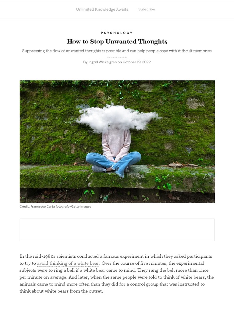 How To Stop Unwanted Thoughts - Scientific American | PDF | Memory ...
